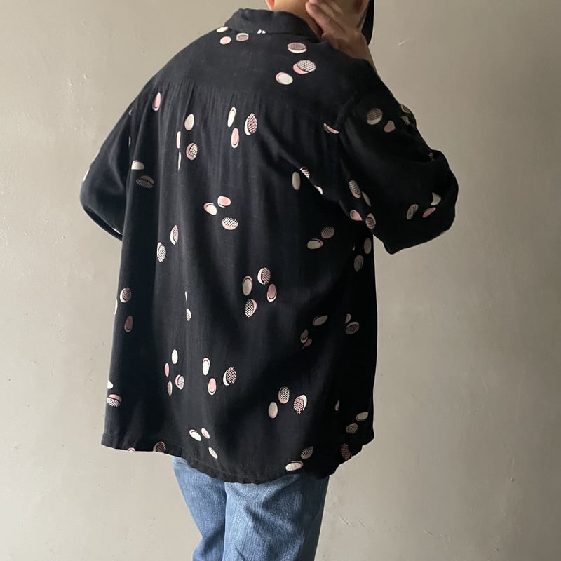 50s atomic pattern pink kasuri black rayon shir 50s atomic pattern pink kasuri black rayon shir