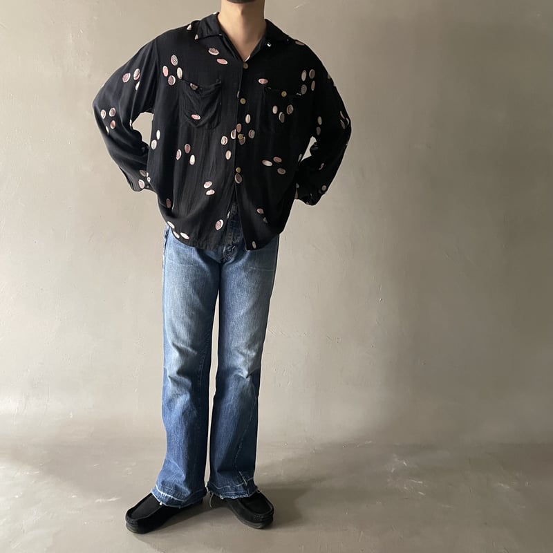 50s atomic pattern pink kasuri black rayon shir 50s atomic pattern pink kasuri black rayon shir