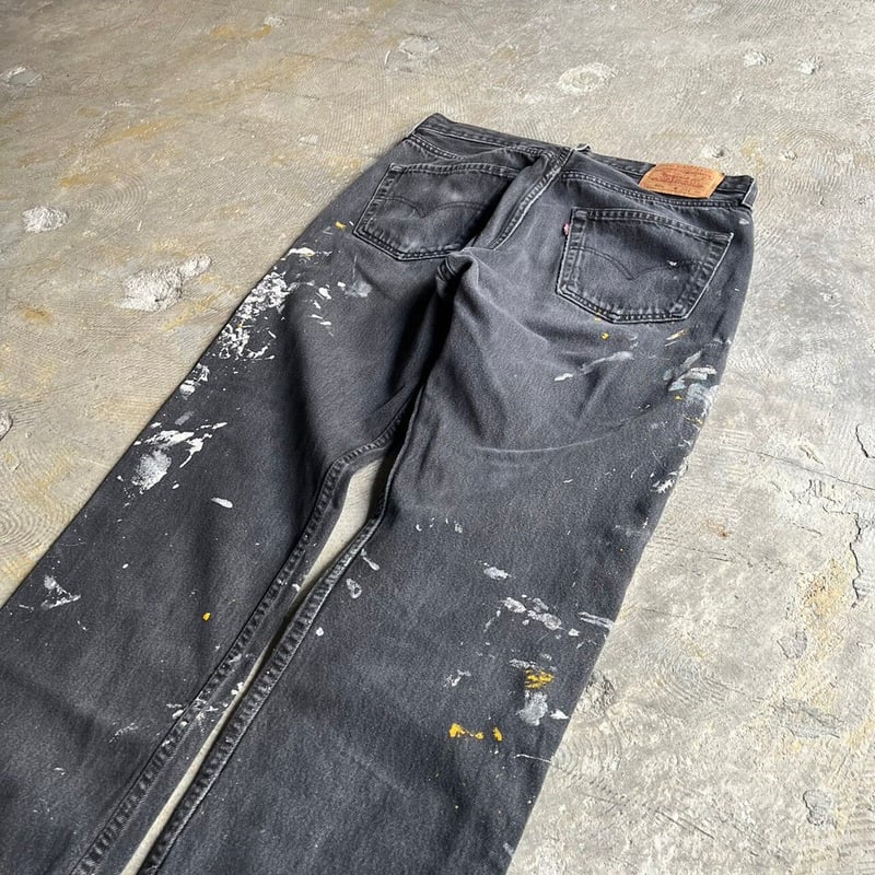 90s Levi's 501 paint design black denim pants m 90s Levi's 501 paint design black denim pants m