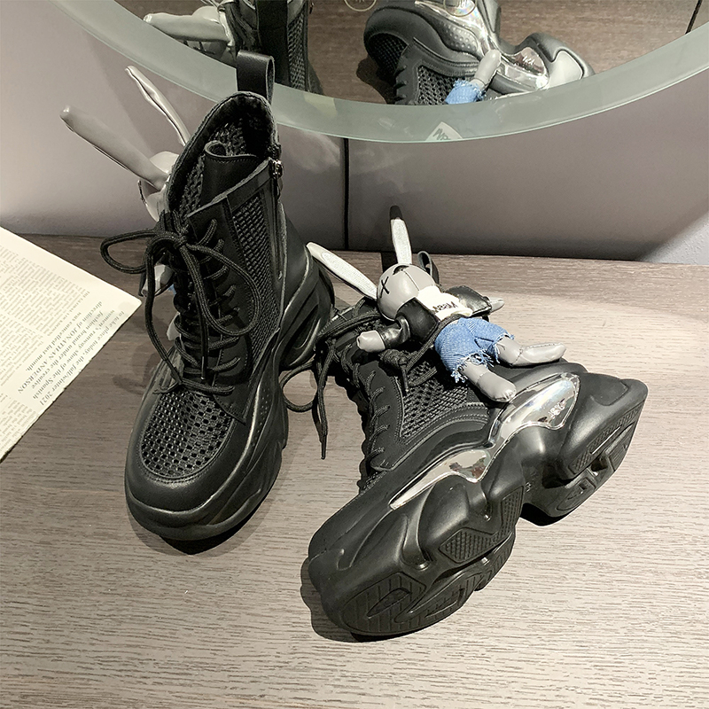 厚底 ショートブーツ 22.0~24.5cm メッシュ ぬいぐるみ付き 厚底 ショートブーツ 22.0~24.5cm メッシュ ぬいぐるみ付き