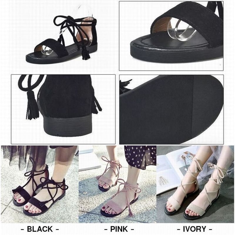 オープントゥ サンダル レースアップ タッセル 22.5~25.0cm オープントゥ サンダル レースアップ タッセル 22.5~25.0cm