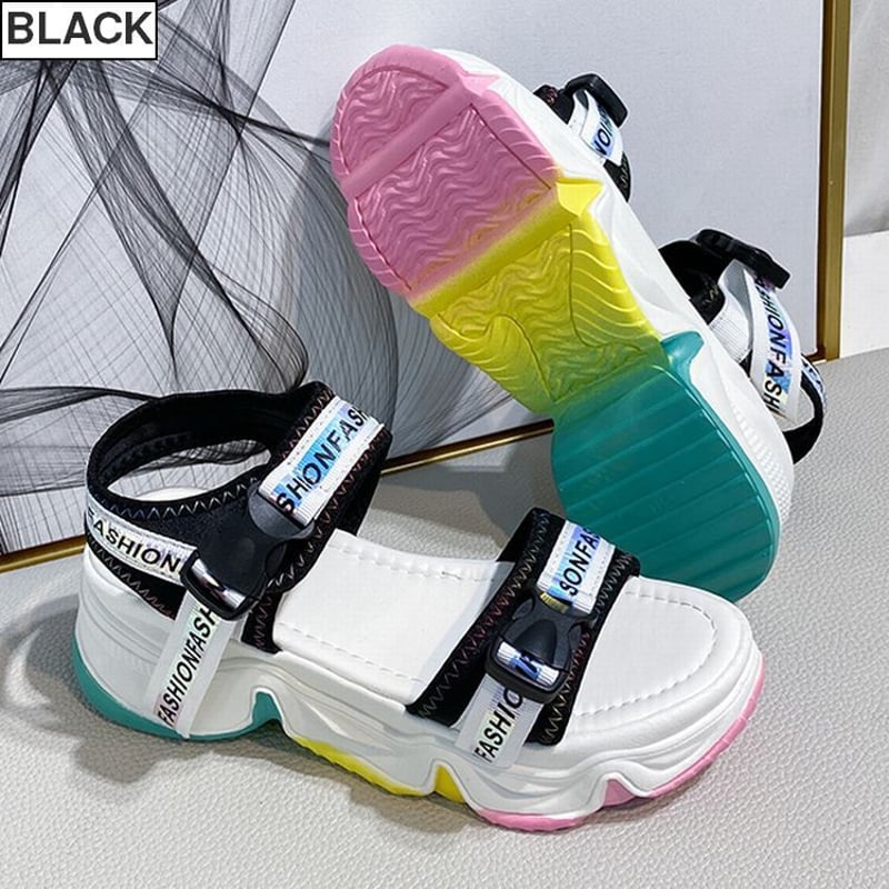スポーツサンダル カラフルなソール スポサン 6cm 厚底 韓国 スポーツサンダル カラフルなソール スポサン 6cm 厚底 韓国