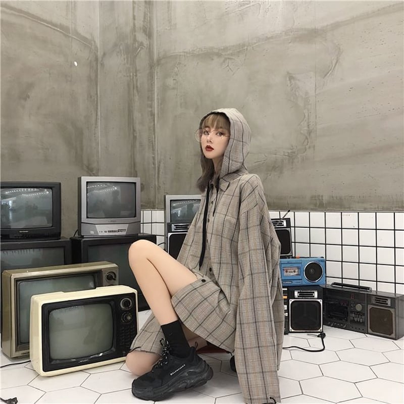 メンズ/レディース ユニセックス チェックパーカー コーディガン メンズ/レディース ユニセックス チェックパーカー コーディガン