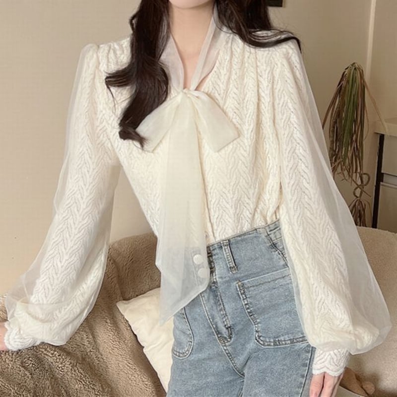 パフスリーブ ブラウス トレンド 韓国 レディース Vネック