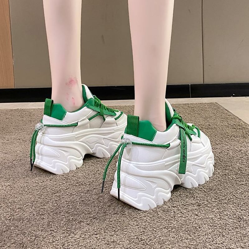 厚底 ダッドスニーカー 22.0~24.5cm メッシュ シューレース 厚底 ダッドスニーカー 22.0~24.5cm メッシュ シューレース