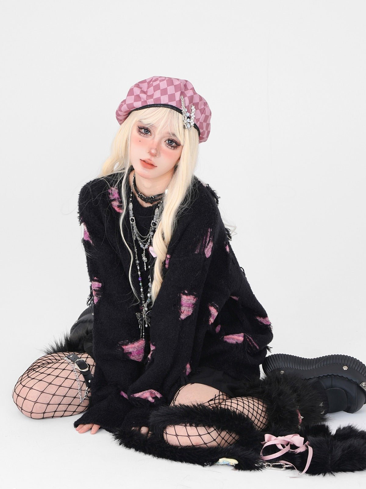 ダメージドットハートニット (1)tx032 | 可愛い服量産型服通販24cmニヨンセンチ