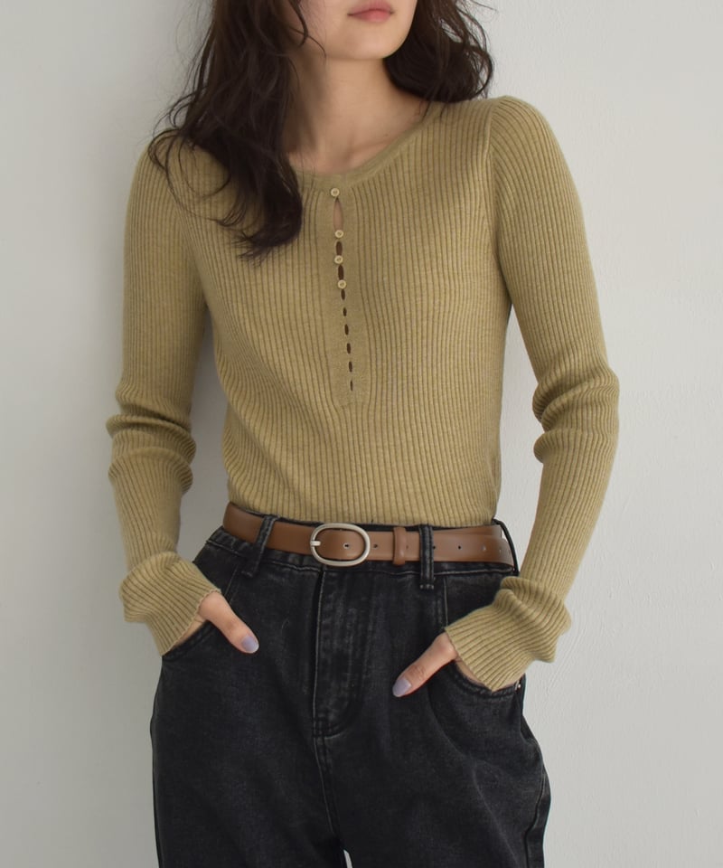 Hole Cut Rib Knit Tops t1911-349 | cizatto Hole Cut Rib Knit Tops t1911-349 | cizatto
