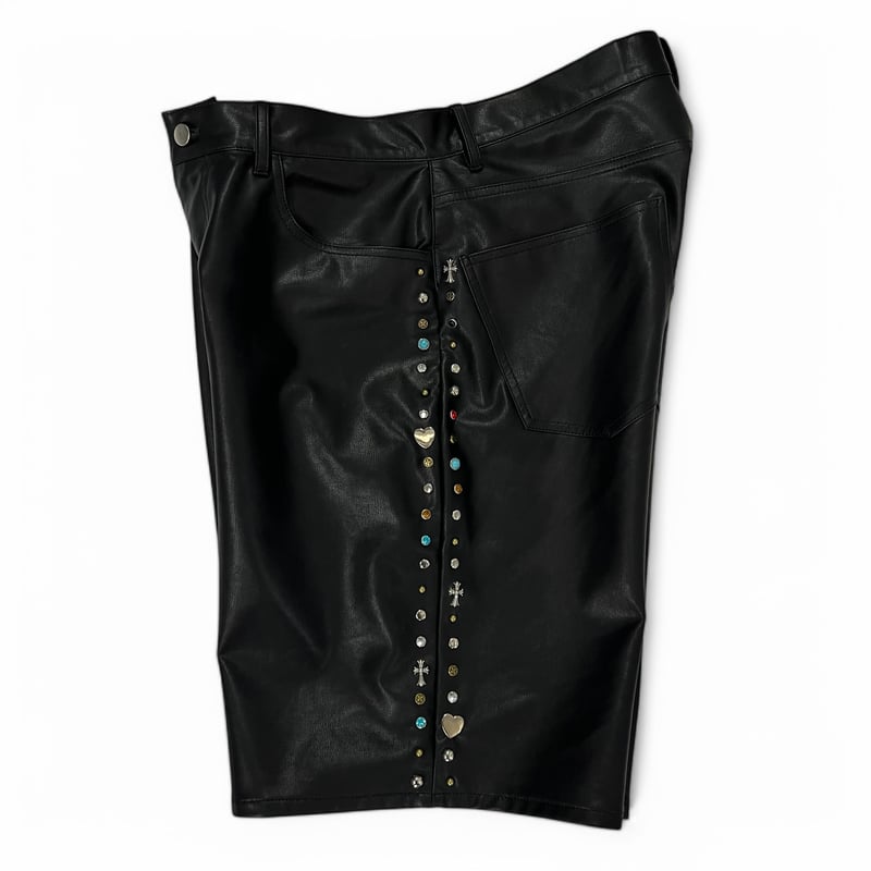 BLOOMYARD / MULTI STUDS V LEATHER SHORTS / BLAC BLOOMYARD / MULTI STUDS V LEATHER SHORTS / BLAC