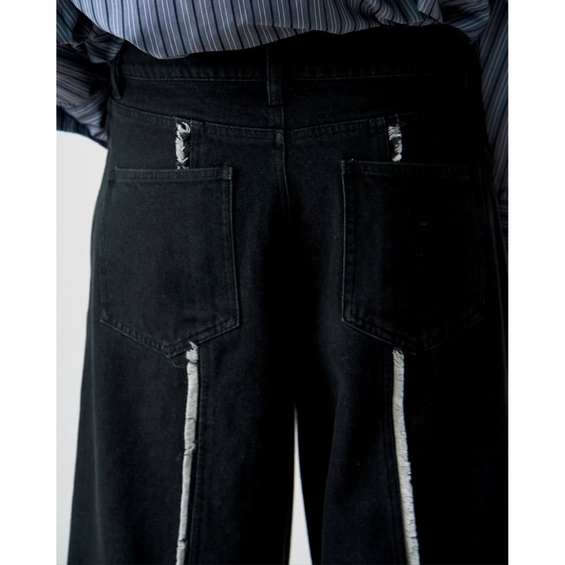 switching fringe wide denim pants【dark gray】 | switching fringe wide denim pants【dark gray】 |