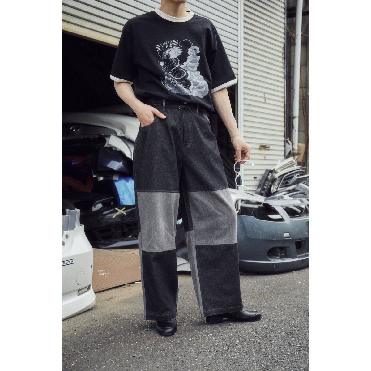 switching wide straight denim pants【gray】 | GID switching wide straight denim pants【gray】 | GID