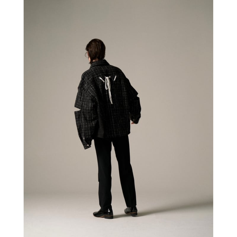 tweed lace up shirt【black】 | GIDEAL. tweed lace up shirt【black】 | GIDEAL.