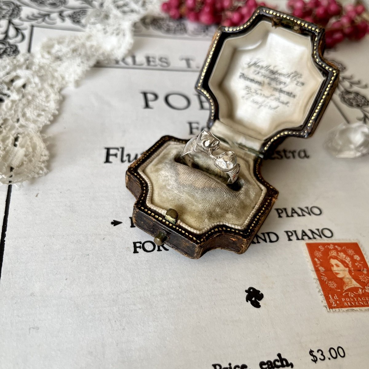 ab-228/シルバー製 ねこが二匹のリング | PISKEY -イギリスのふるいものかわい...