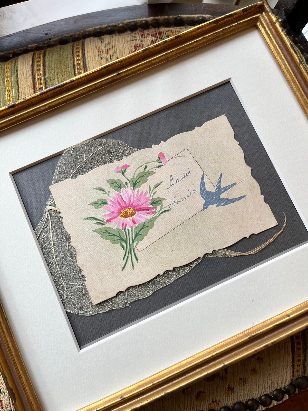 pg-92/1917年 つばめとハンドペイントのお花のカード | PISKEY -イギリスの...