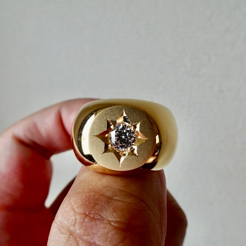 仁尾彫金『一つ星ジルコニア、丸の印台リング』ハンドメイド338 仁尾彫金『一つ星ジルコニア、丸の印台リング』ハンドメイド338