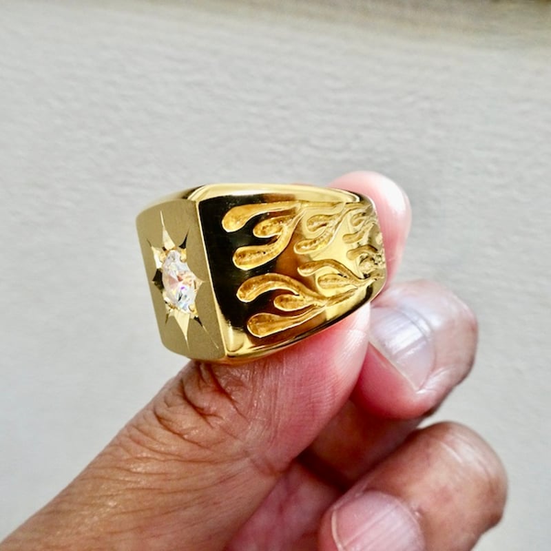 仁尾彫金『一つ星ジルコニア、ファイヤーパターン、ゴールド印台 仁尾彫金『一つ星ジルコニア、ファイヤーパターン、ゴールド印台