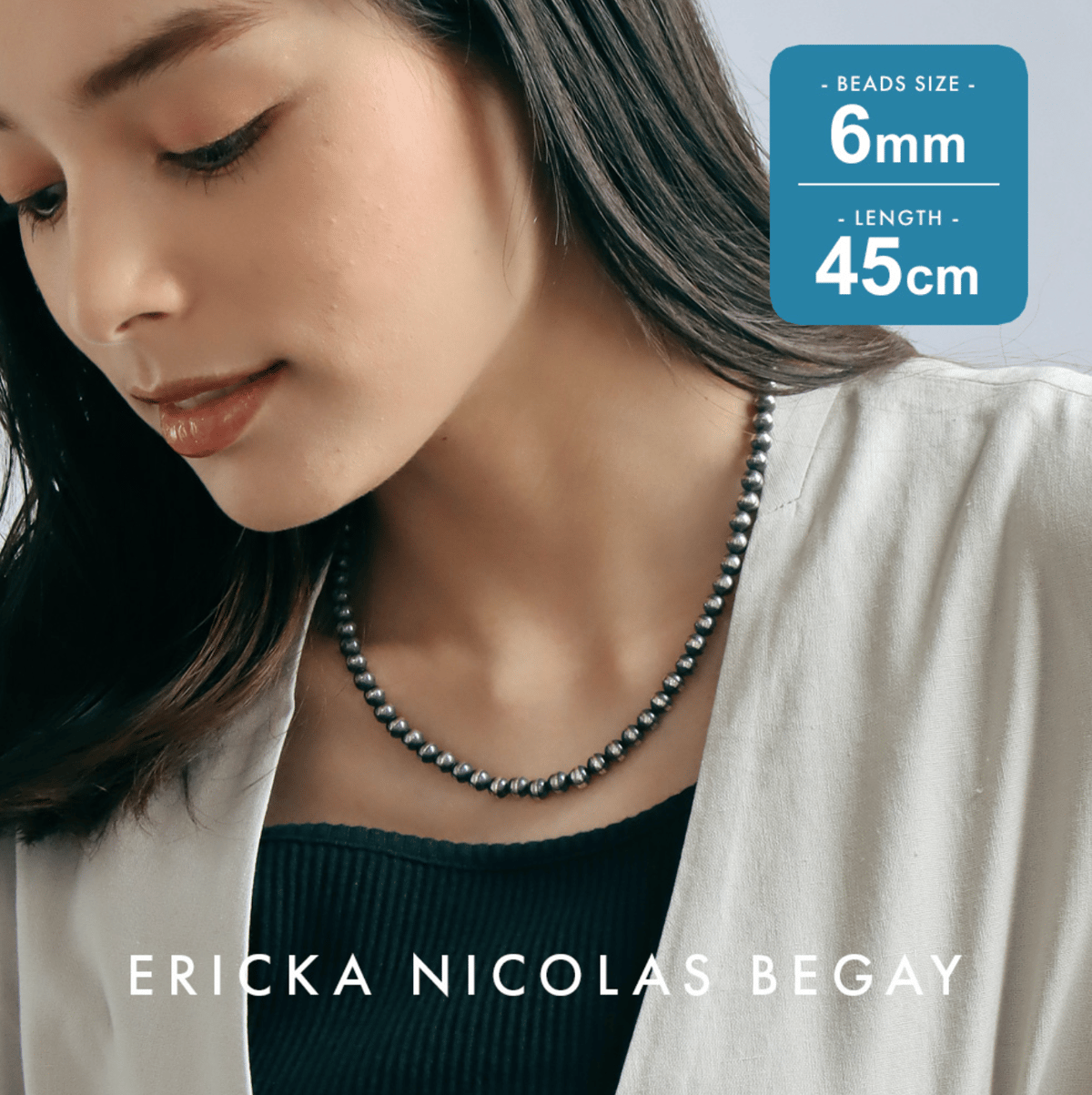 ERICKA NICOLAS BEGAY【6mm/45cm Oxidized navajo p ERICKA NICOLAS BEGAY【6mm/45cm Oxidized navajo p