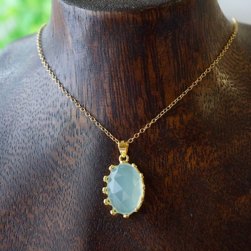 受注制作】△シーブルーカルセドニー ペンダントトップ 18k 受注制作】△シーブルーカルセドニー ペンダントトップ 18k