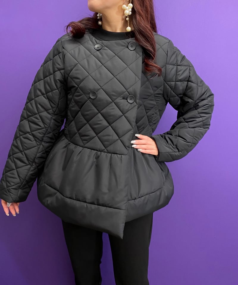 ペプラムキルティングショートコート ブラック | Camellia ペプラムキルティングショートコート ブラック | Camellia