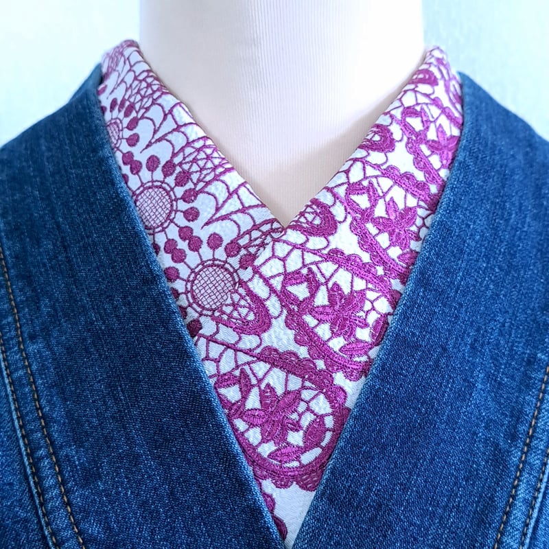 刺繍の半衿 アシメレース/マゼンタ | カジュアルキモノ Orange 刺繍の半衿 アシメレース/マゼンタ | カジュアルキモノ Orange