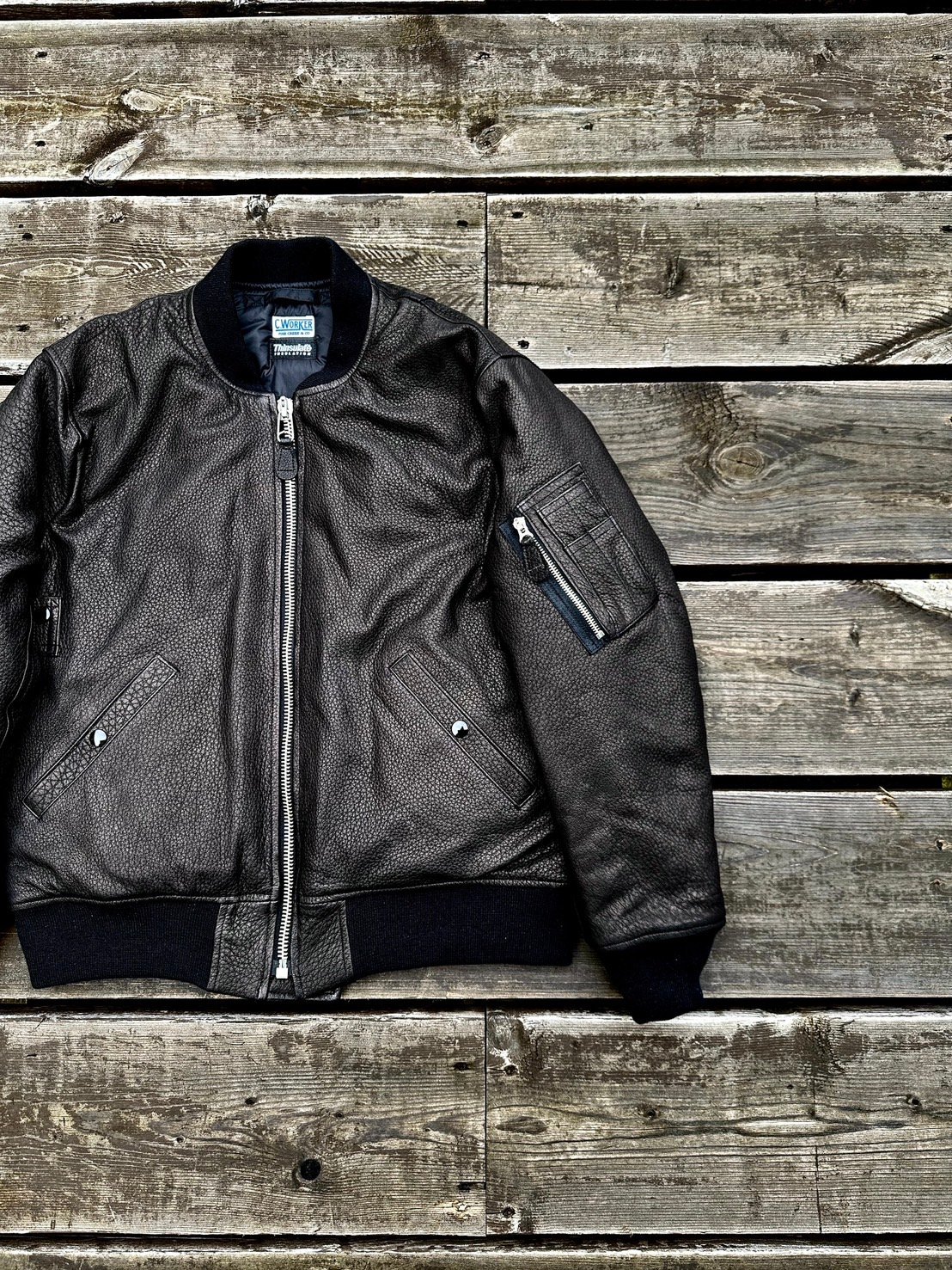 CWORKS【LEA】Leather MA-1 BLACK (FINE CREEK ) | ・...