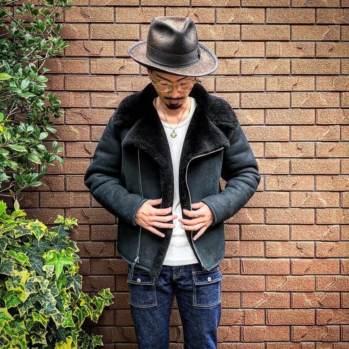 CWORKS【Dout / ﾀﾞｳﾄ】 Mouton riders jacket (BLACK...