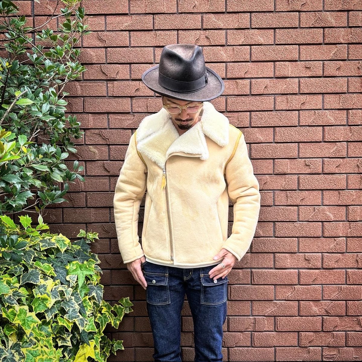 CWORKS【Dout / ﾀﾞｳﾄ】 Mouton riders jacket (IVORY...