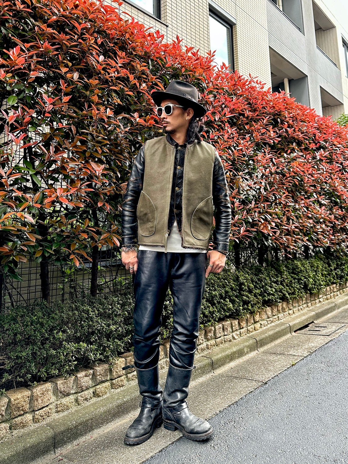 CWORKS【Novelist】All Leather deck vest OLIVE