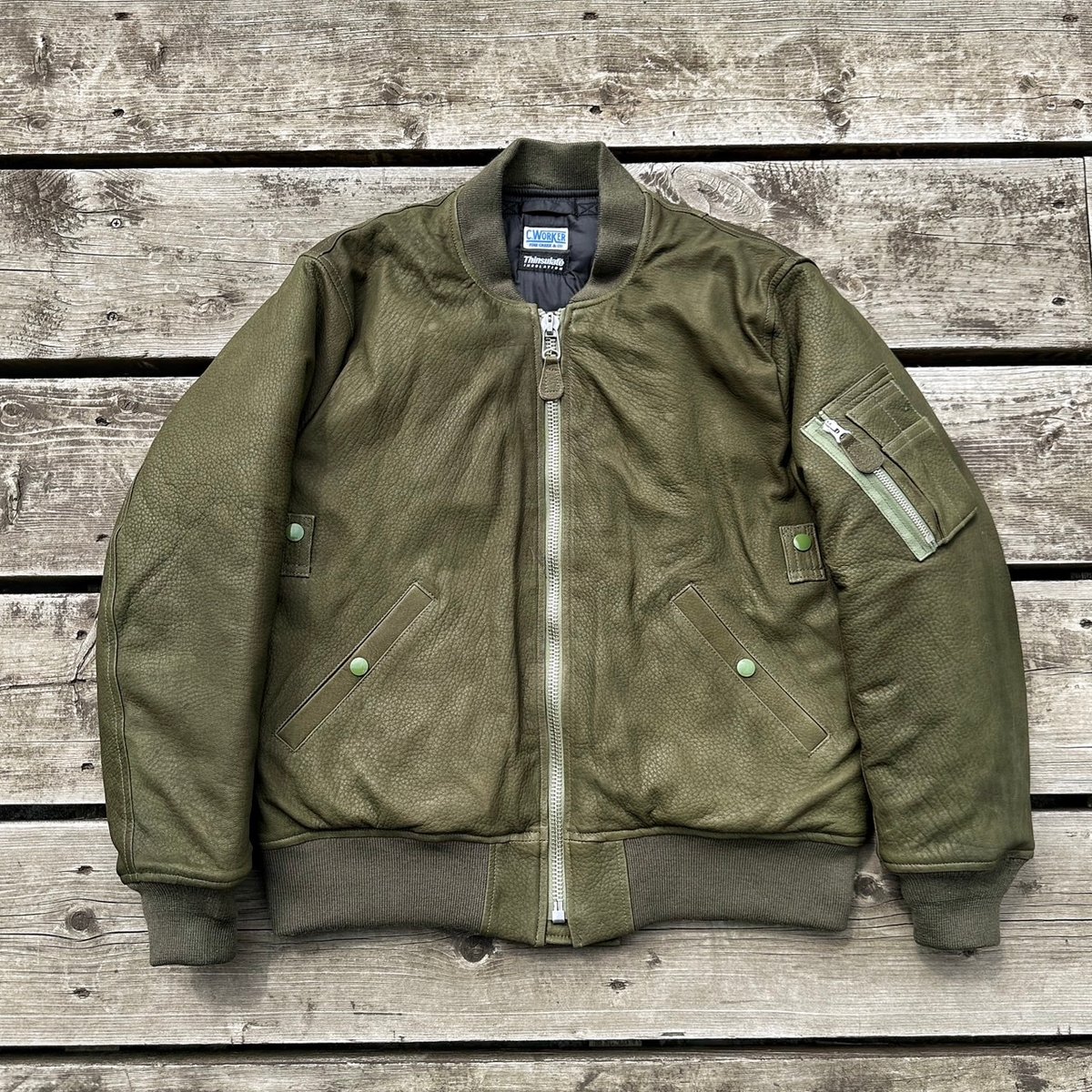 CWORKS【LEA】Leather MA-1 OLIVE (FINE CREEK ) | ・...