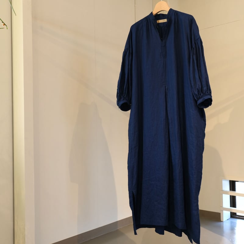 suzuki takayuki puff-sleeve dress navy S221-20 suzuki takayuki puff-sleeve dress navy S221-20