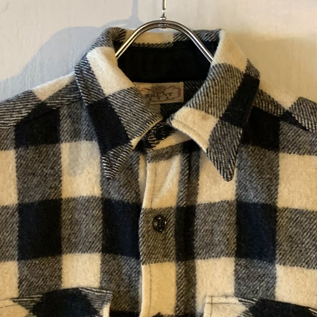 40s BRENT L/S Vintage Wool Shirt ウールシャツ 白黒 三つ星タ 40s BRENT L/S Vintage Wool Shirt ウールシャツ 白黒 三つ星タ