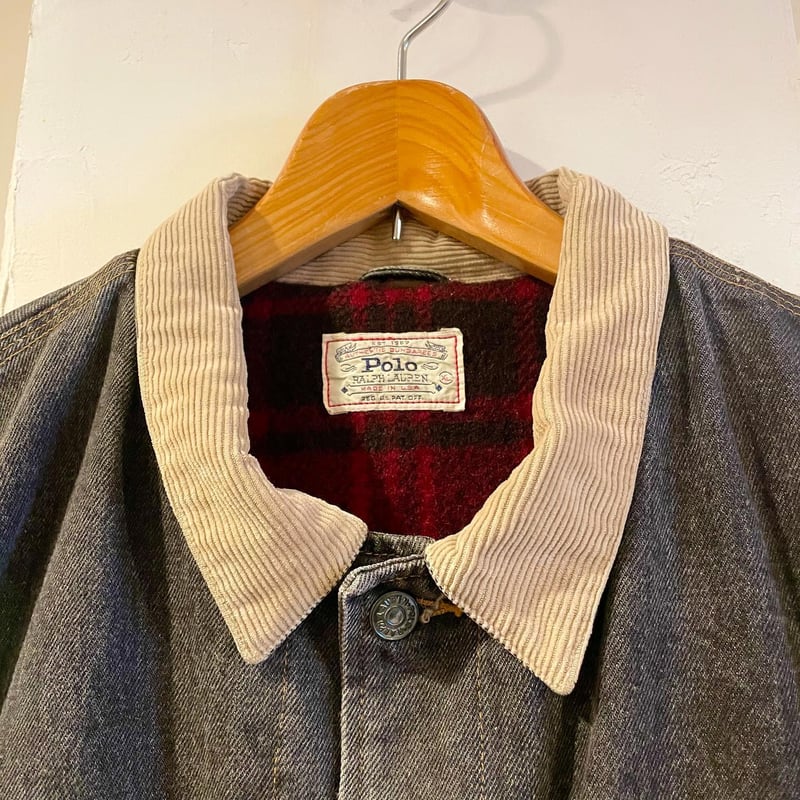 POLO RALPH LAUREN 80s USA製 ブラックデニムジャケット 襟 POLO RALPH LAUREN 80s USA製 ブラックデニムジャケット 襟