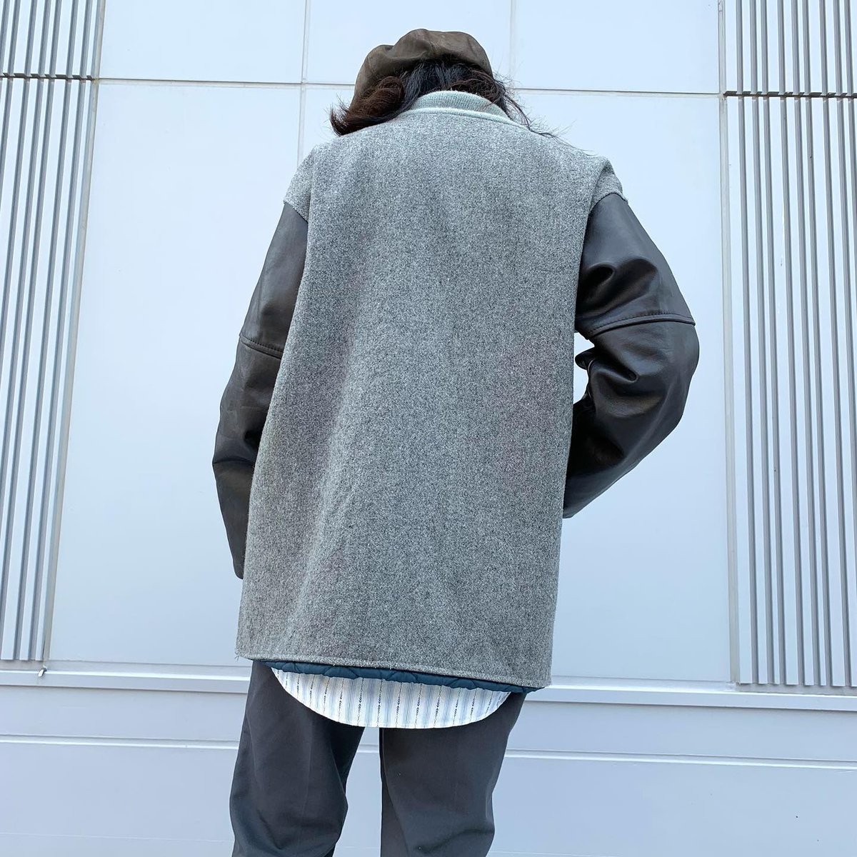 80s Fordham スタジャン フォーダム ロング丈 ウールxレザー 80s Fordham スタジャン フォーダム ロング丈 ウールxレザー