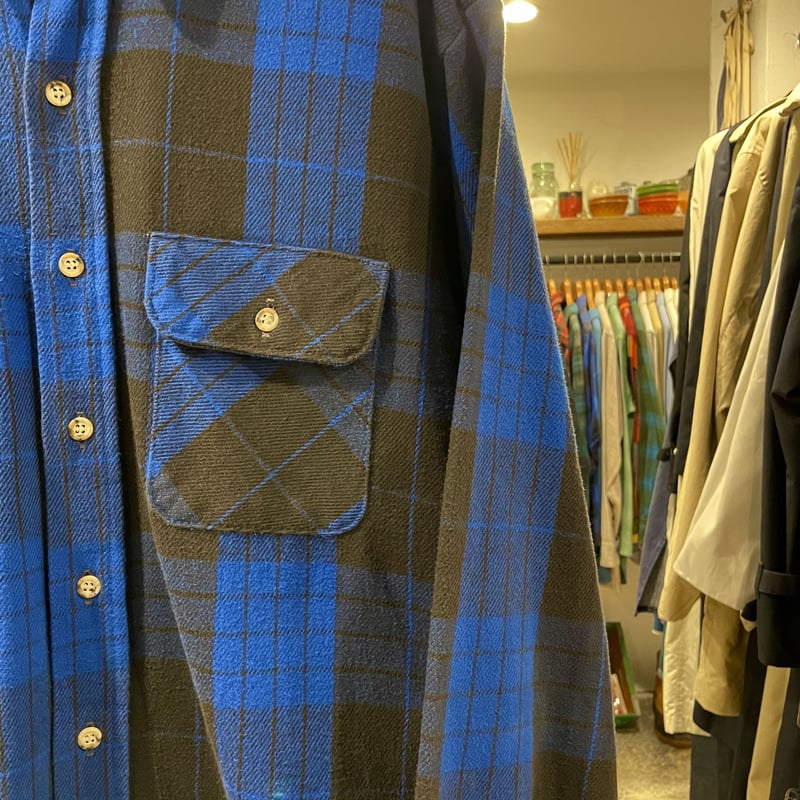 FIVE BROTHER 70s USA製 黒x青 チェック柄 フランネルシャツ FIVE BROTHER 70s USA製 黒x青 チェック柄 フランネルシャツ