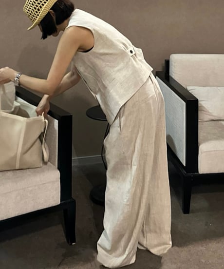 [pre-order]linen vest&slacks setup ecru | ok.soon