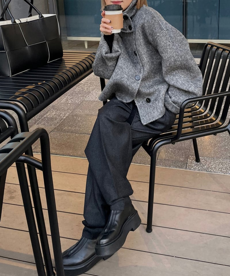スタンドカラーショートコートgray,ecru | ok.soon スタンドカラーショートコートgray,ecru | ok.soon