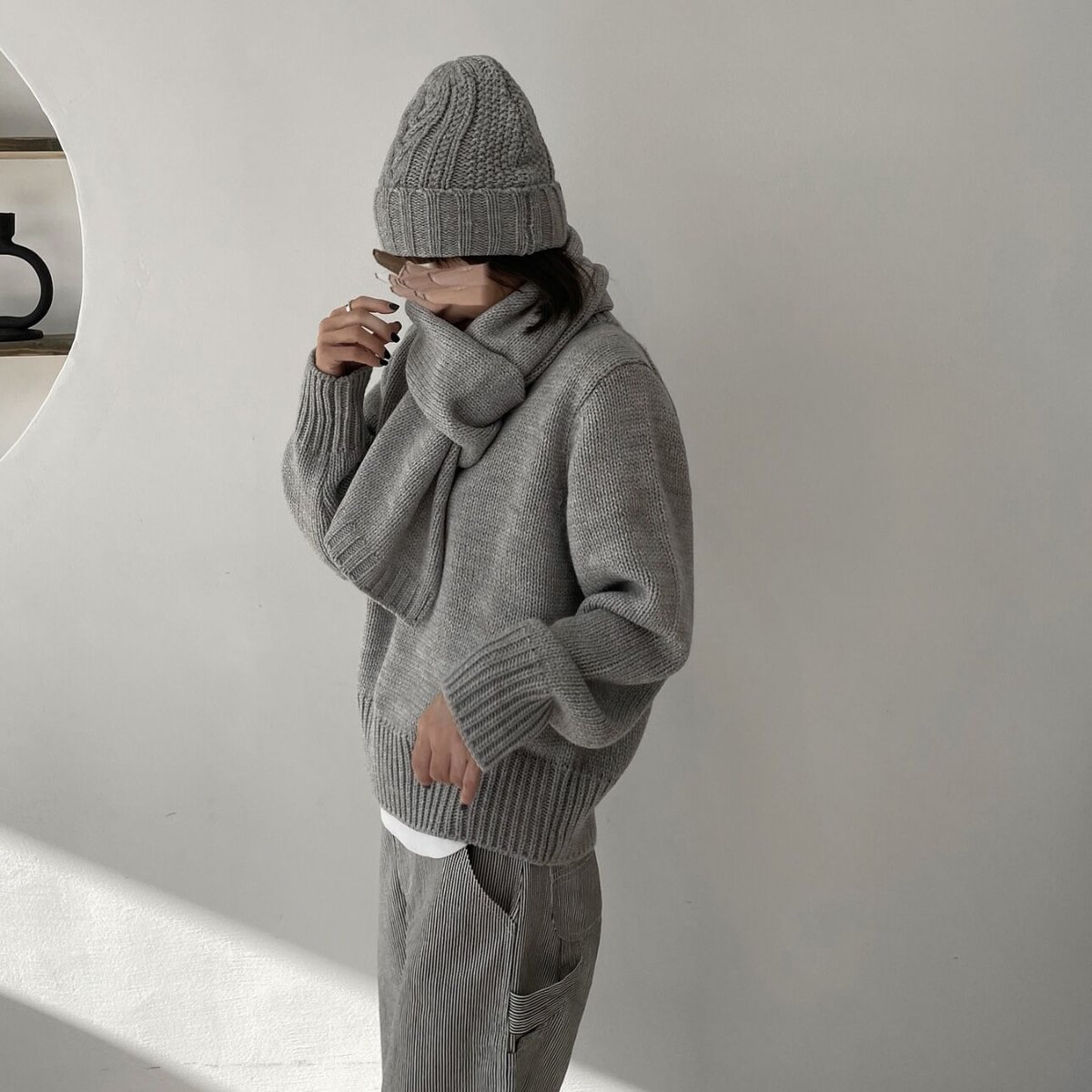 knit muffler(gray/black/offwhite) | ok.soon