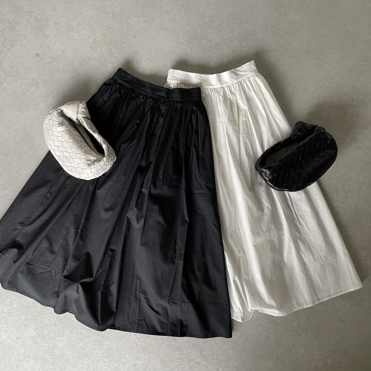 コットンギャザースカートwhite,black | ok.soon コットンギャザースカートwhite,black | ok.soon