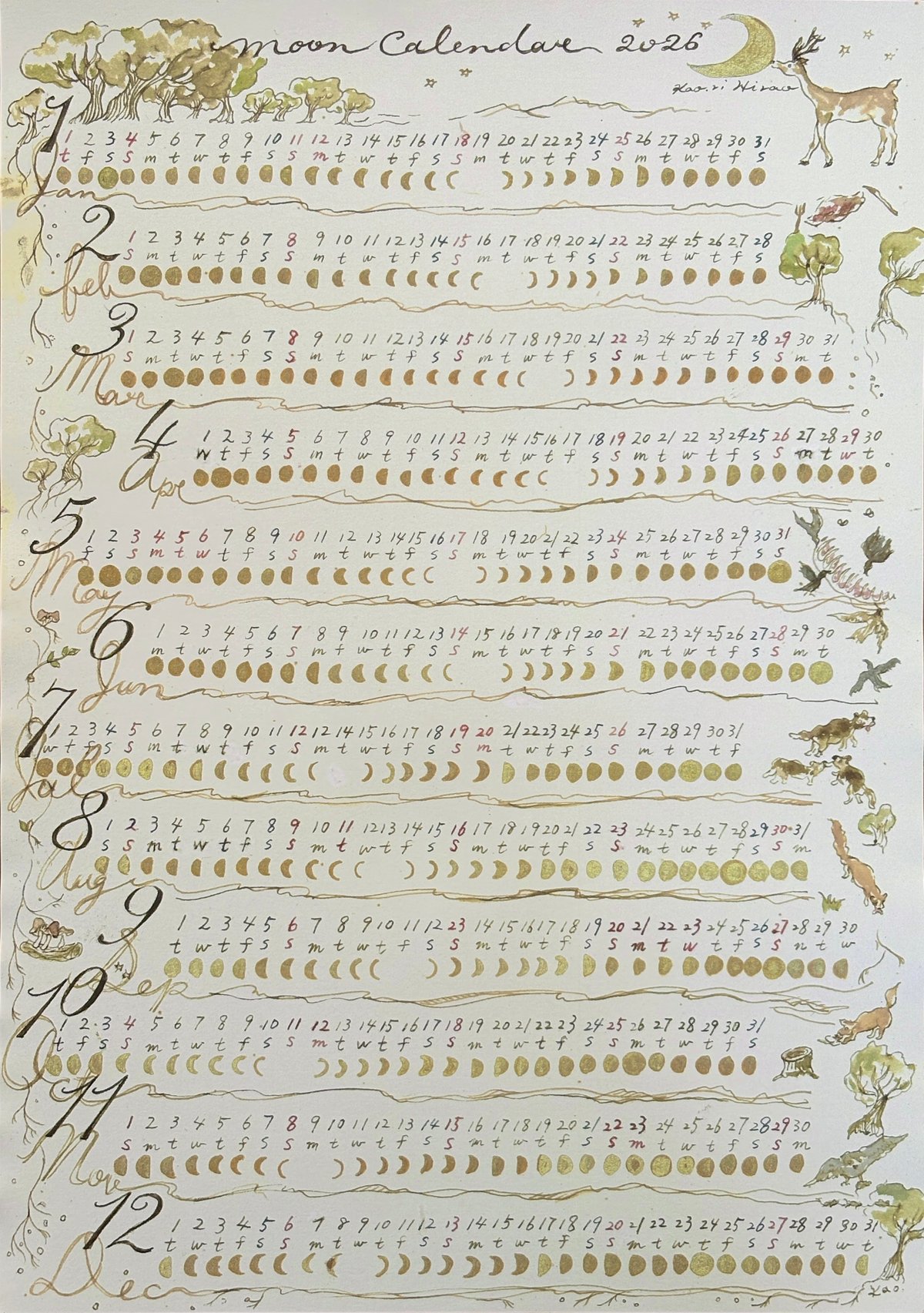 moon calendar 2026 | Kaori Hirao