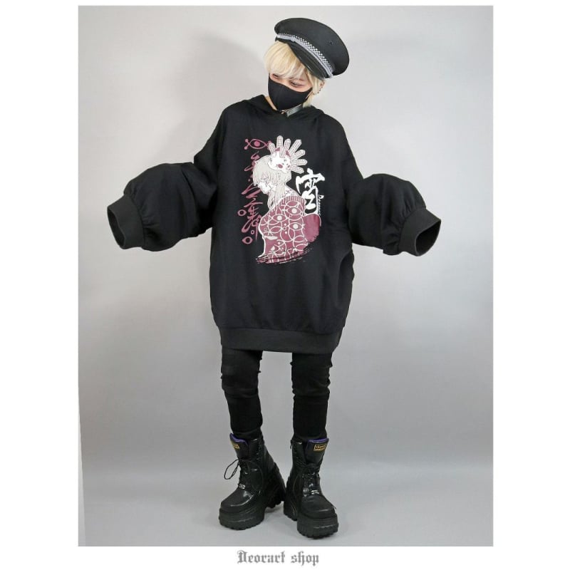 Deorart】 [和GOTH] オーバーサイズ ・プリントプルパーカー [ 宵-yoi-