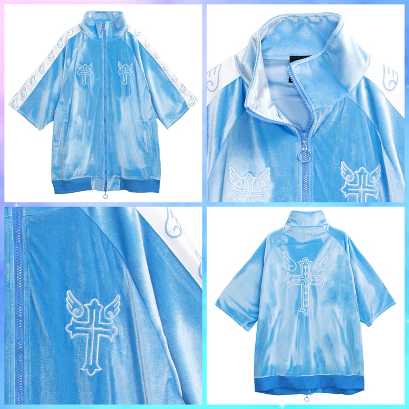 LISTEN FLAVOR リッスンフレーバー 天界のベロア半袖ジャージ【L.BLUE