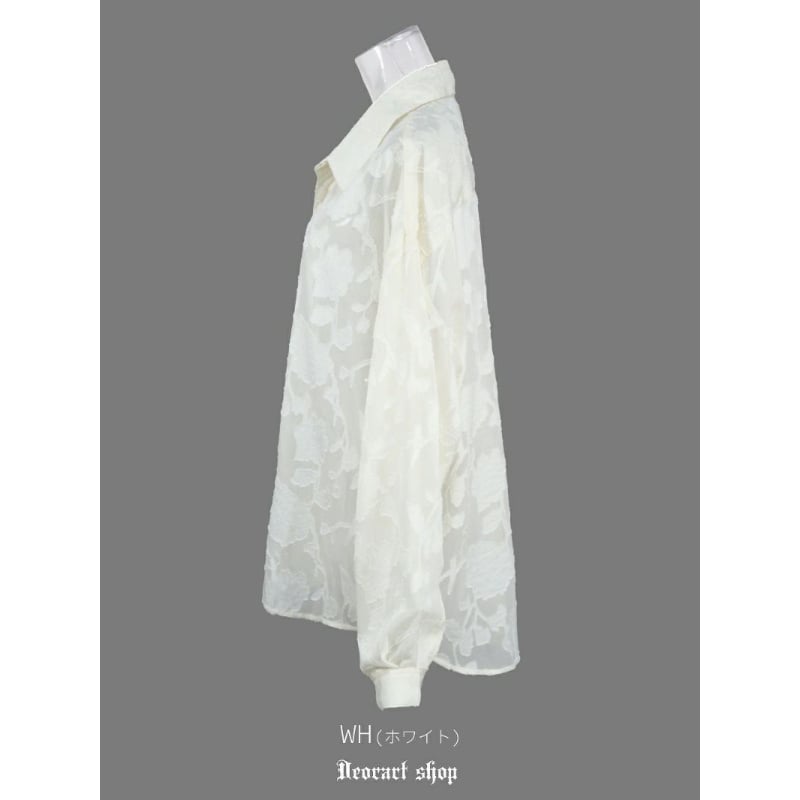 Deorart】透け感 シアー・ジャガードシャツ[ローズ・薔薇 柄] （BY7101