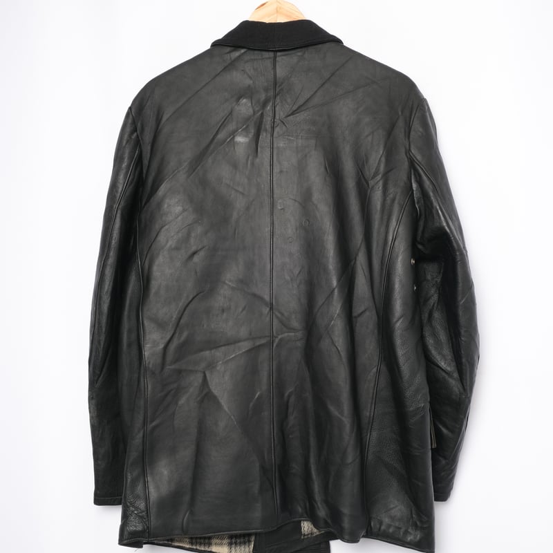 70s France Vintage GVF Leather Jacket Wool Coll 70s France Vintage GVF Leather Jacket Wool Coll
