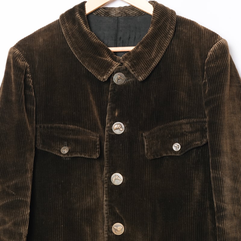 30-40s France Vintage Brown Corduroy Hunting Ja 30-40s France Vintage Brown Corduroy Hunting Ja