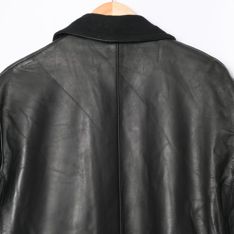40s-50s France Vintage Leather Jacket Wool Coll 40s-50s France Vintage Leather Jacket Wool Coll