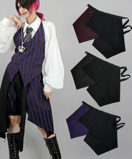 [APPAREL]/ディオラート/ストライプ柄 レイヤード・ゴシック ベルト フラップ ブラック×ブラック (F) ゴスロリ・パンク/Deorart CATEGORY Deorart | TyCHE Maria nagoya web shop