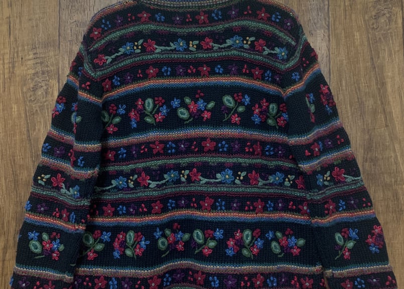 花 刺繍 手刺繍 カラフル ニット セーター カーディガン 花 刺繍 手刺繍 カラフル ニット セーター カーディガン