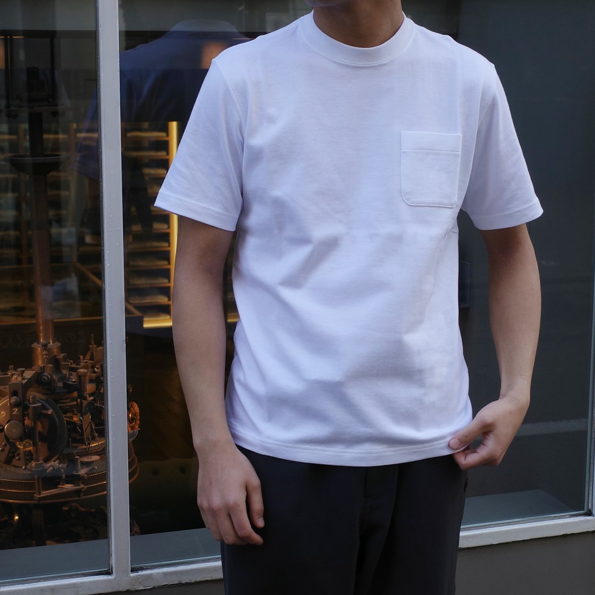 LW56 ミドルウェイト吊り天竺 クルーネックポケットTシャツ ホワイト | LOOPWHEE...