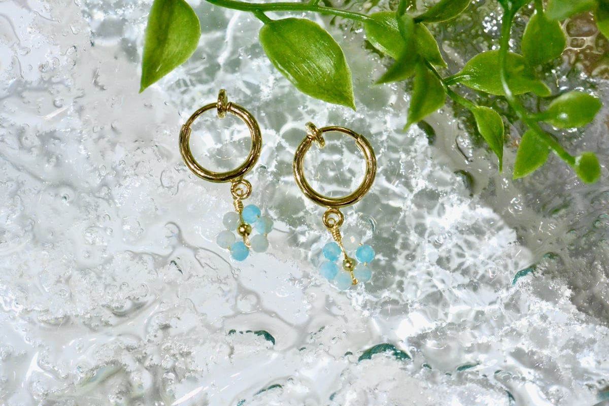 Flower Motif Stones Clip Earrings*天然石使用 | OctaH...