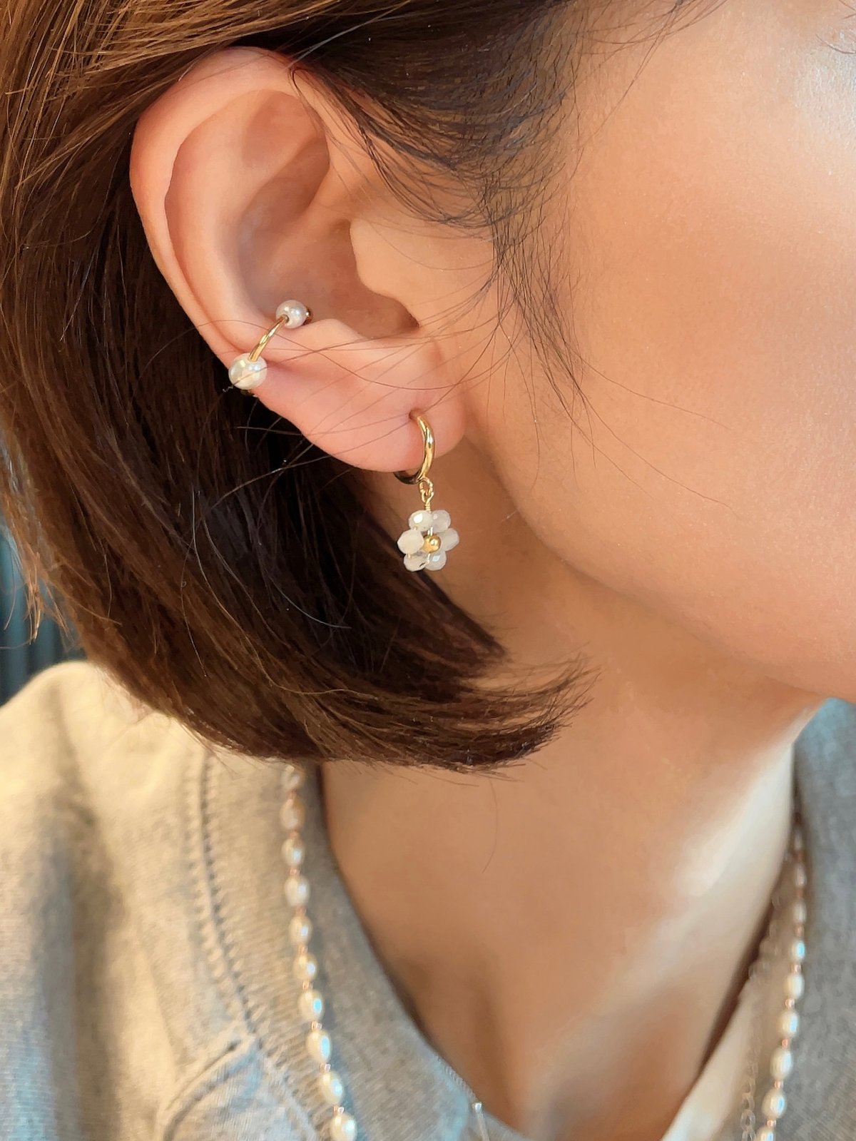 Flower Motif Stones Clip Earrings*天然石使用 | OctaH...