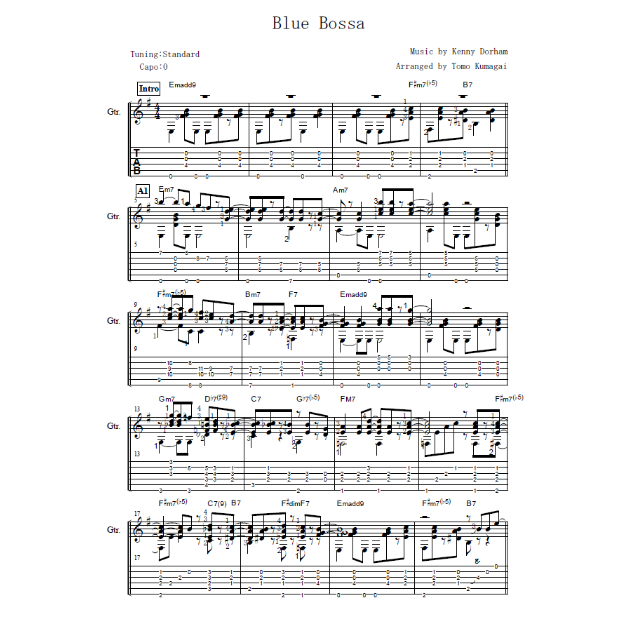 Blue Bossa -Bossa Nova- [Level C] (Fingerstyle ...